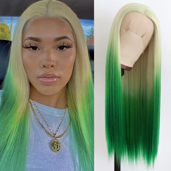 Fashiondeityshair | Hair | Shenya 22 Green Blonde Ombr Straight Lace ...